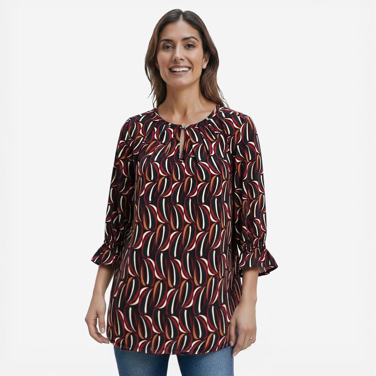 Click here for Petite Anne Klein Long Cuff Sleeve Leafy Floral Ke... prices